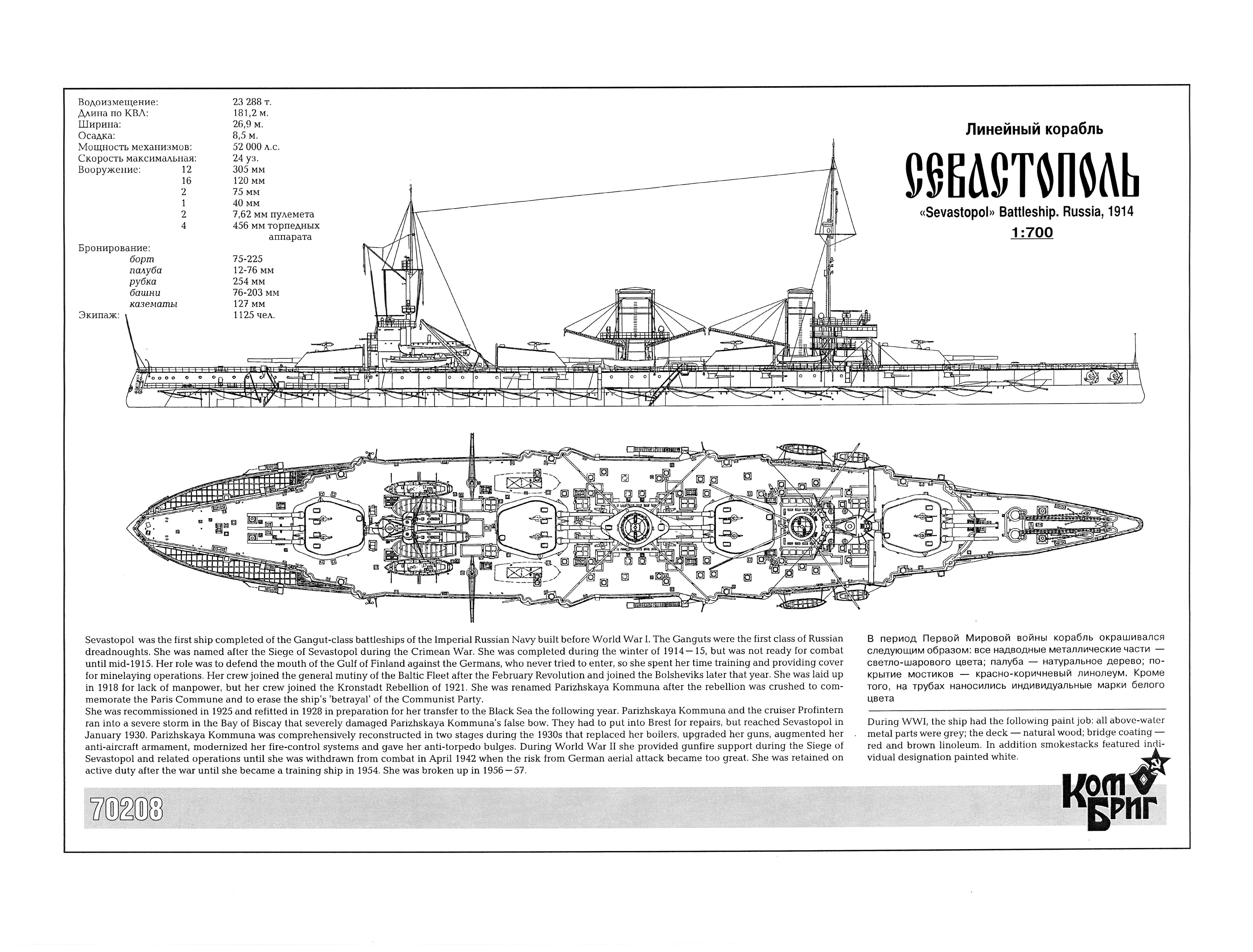 70208 - Battleship Sevastopol (New Masters), 1914, 1/700