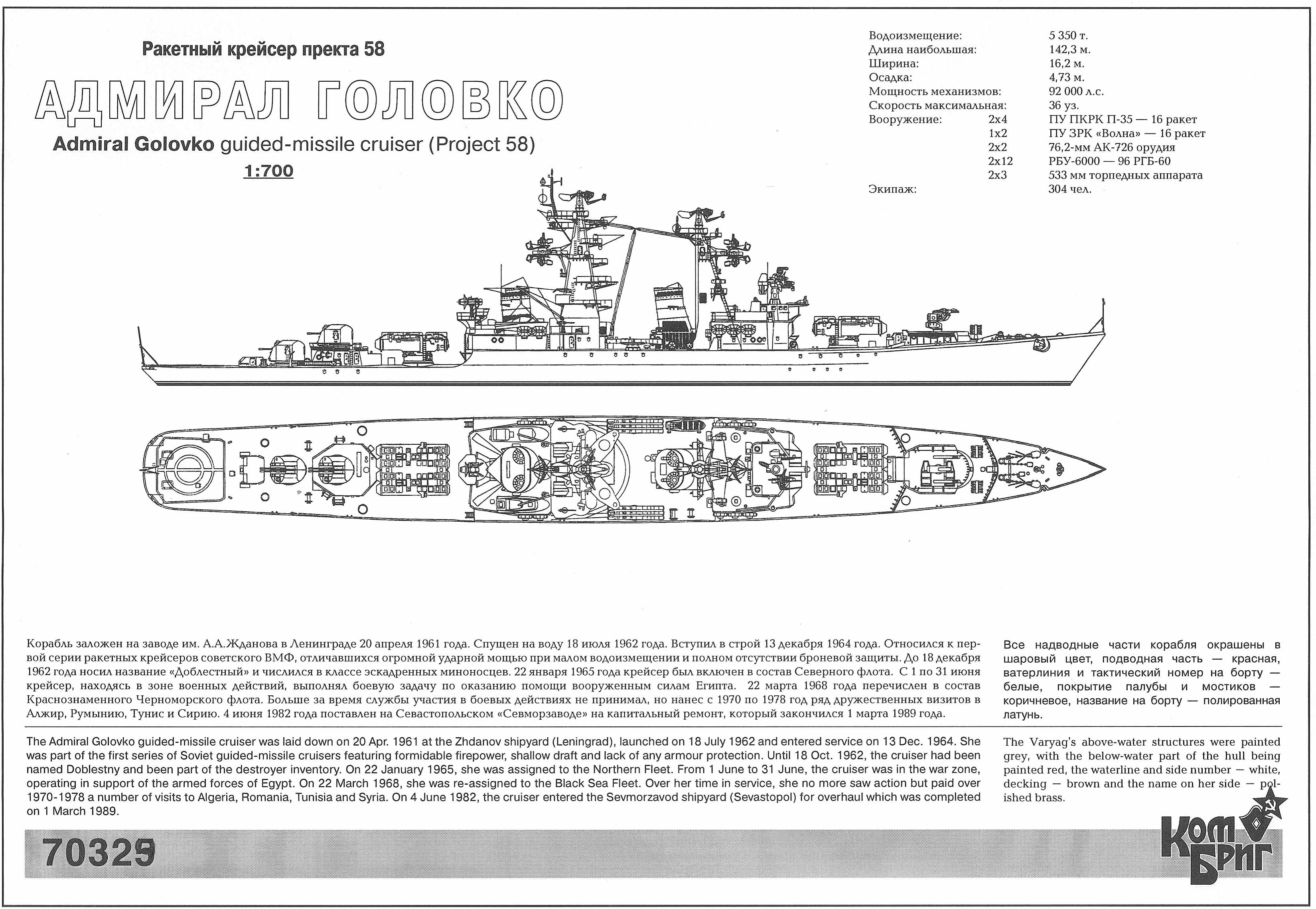 70329 Missile Cruiser Admiral Golovko, Project 58, 1981, 1/700