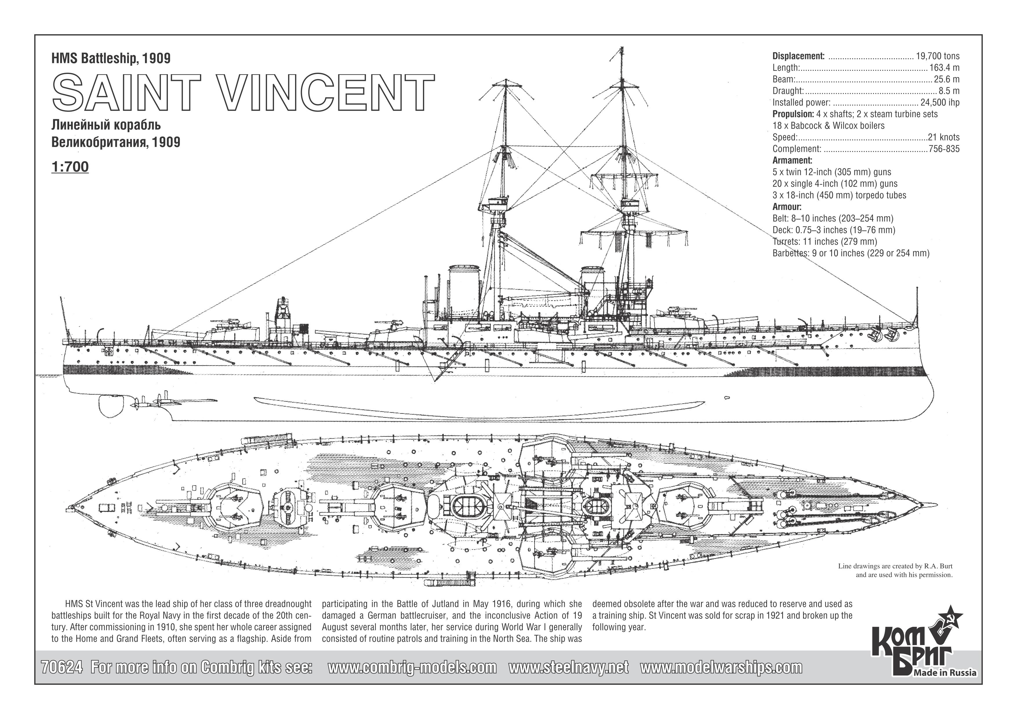 70624 - Battleship HMS St. Vincent, 1910, 1/700